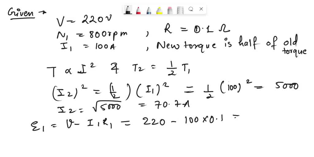 A 220-volt DC series motor is running at a speed of 800 rpm and draws ...