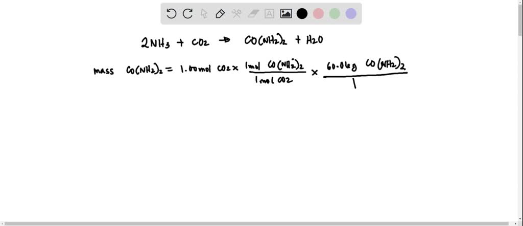 SOLVED: In the reaction represented by the equation 2NH3 + CO2 -> CO(NH2)2 + H2O, 30.7 g of CO ...