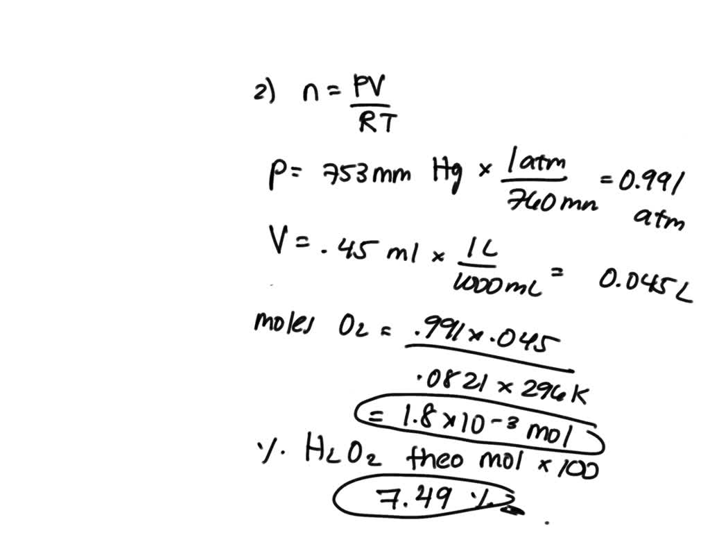 Question 1: Show your calculations from Experiment 1: Ideal Gas Law ...