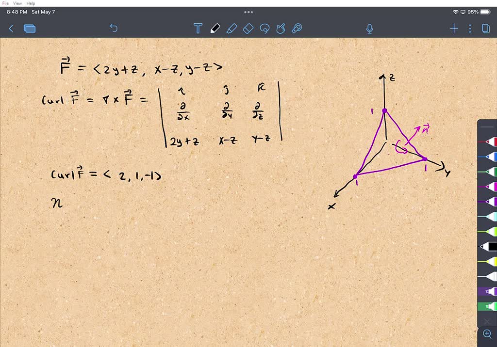 SOLVED: Verify Stokes' theorem for the vector field F(x, y, z) = (2y+2) + (r^2) + ly - k taken ...