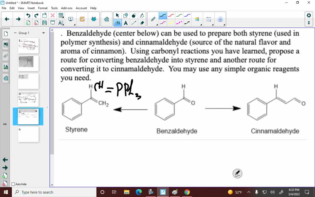 SOLVED: Benzaldehyde (center below) can be used to prepare both styrene ...