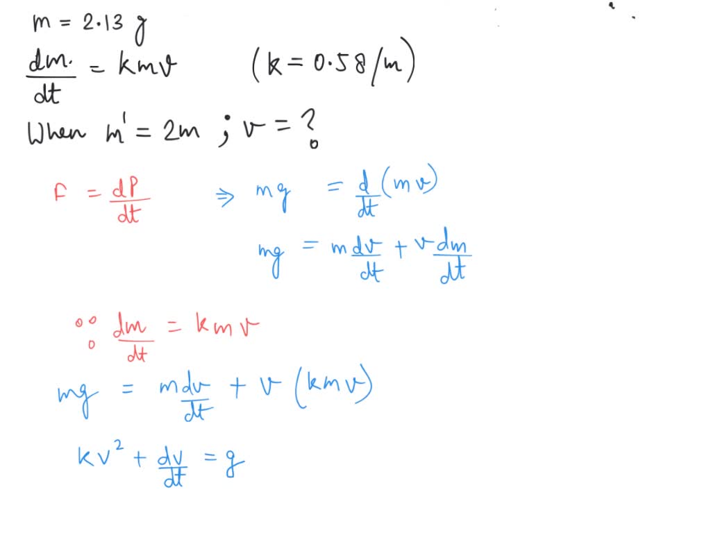 SOLVED: A raindrop initially has mass M0 = 2.13 g and, due to gravity ...