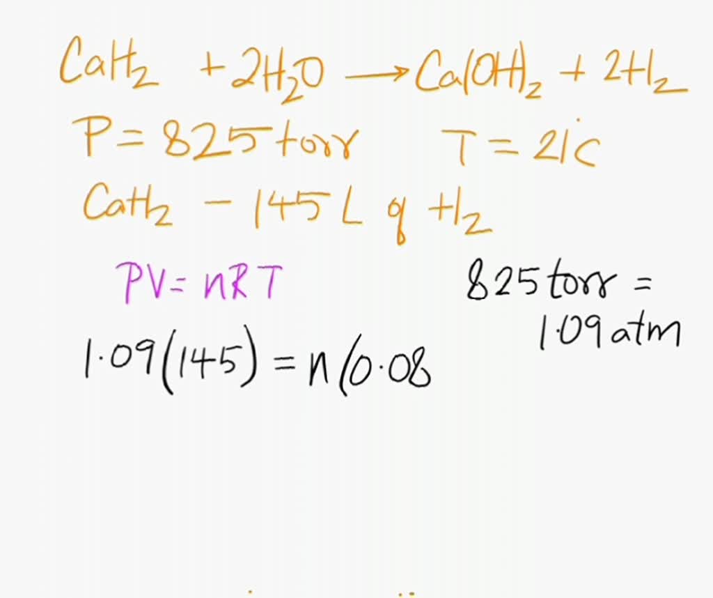SOLVED: Calcium hydride (CaH2; 42.094 g/mol) reacts with water to form ...