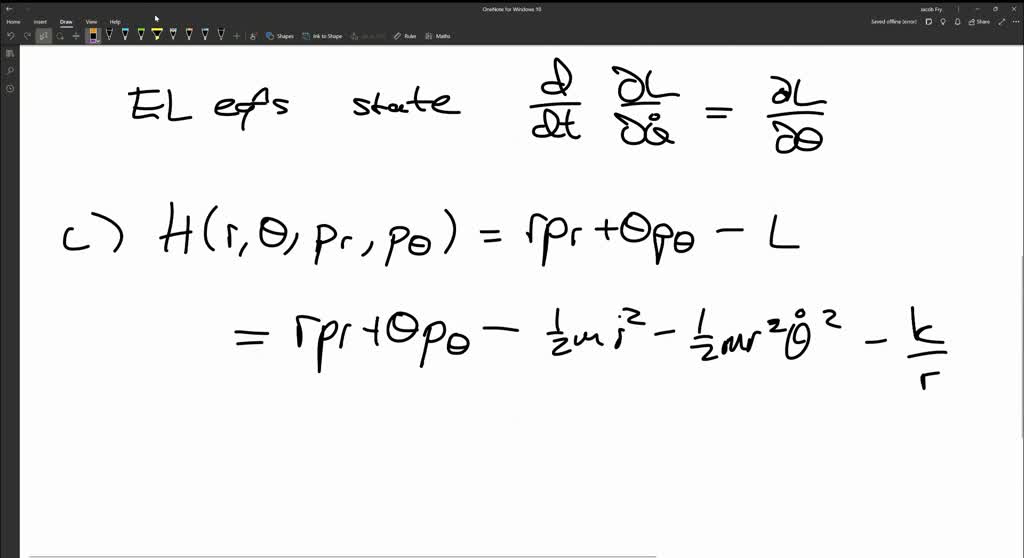 SOLVED: 3) Lagrangian of the system is given by L=(1)/(2) m(ṙ^2+r^2θ̇^2 ...