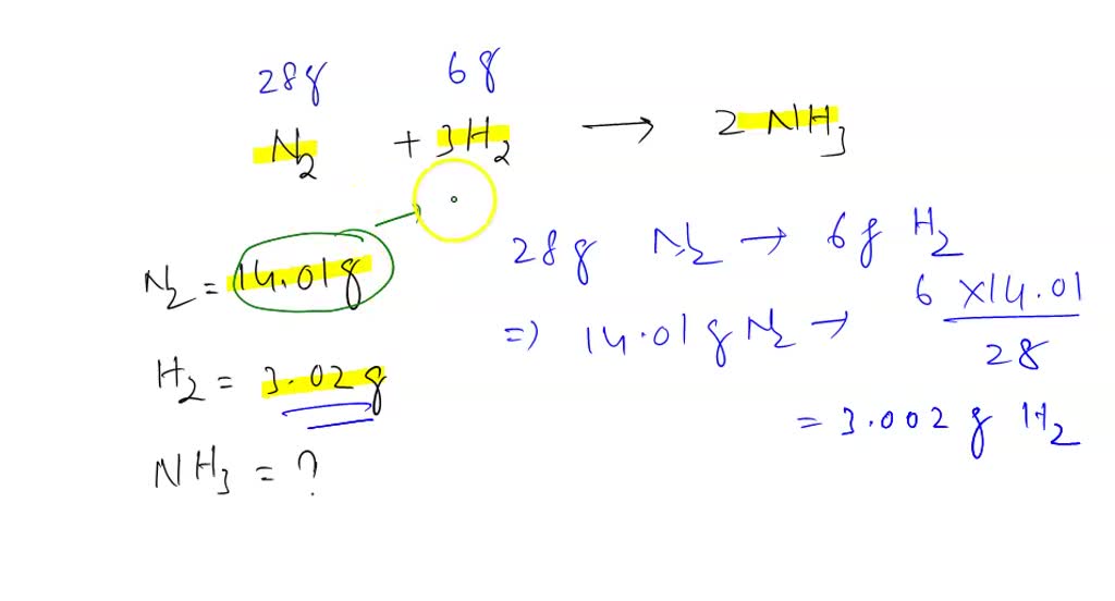 SOLVED: A 14.01 g sample of n2 reacts with 3.02 g of h2 to form ammonia ...