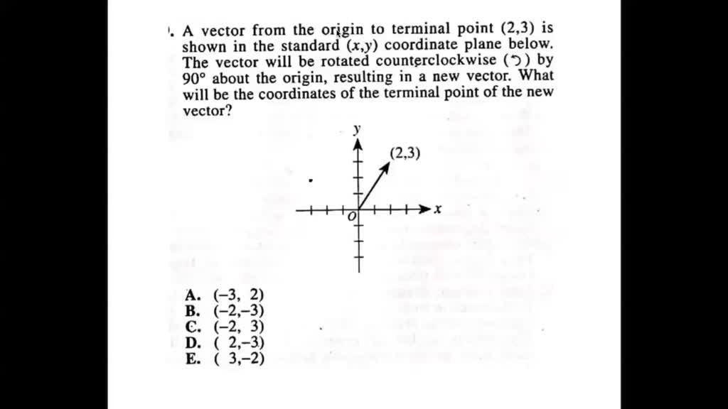 SOLVED: A vector from the origin to terminal point (2,3) is shown in the standard (x,y ...