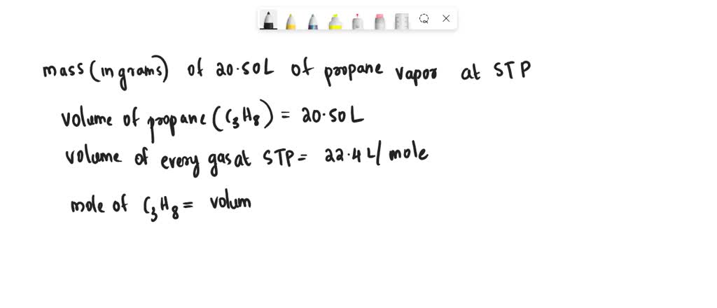 SOLVED: What is the mass (in grams) of 20.50 L of propane vapor (C3H8 ...