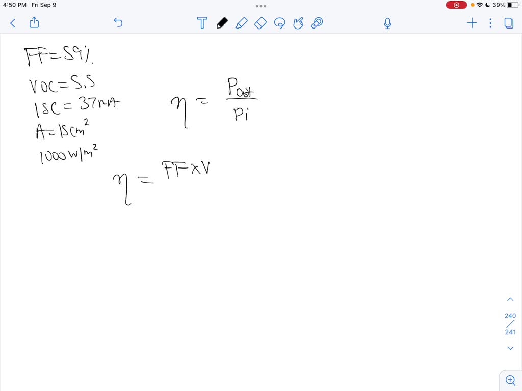 Question 4 Calculate the efficiency of a solar module with the given parameters: FF = 59% VOC ...