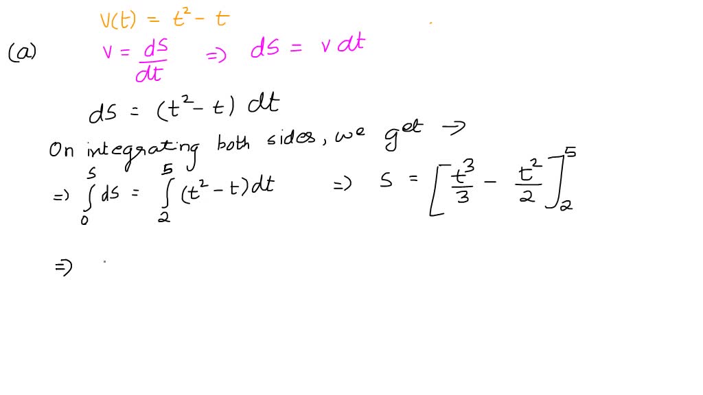 SOLVED: A particle moves along a line with velocity function v(t) = t2 t, where v is measured in ...