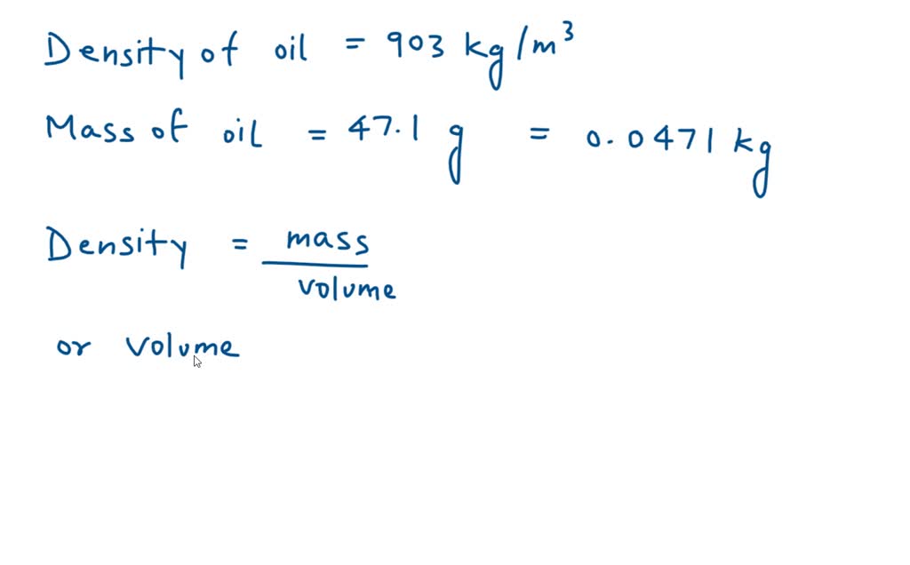 SOLVED: A sample of vegetable oil with density 903 kg/m3 is found to ...