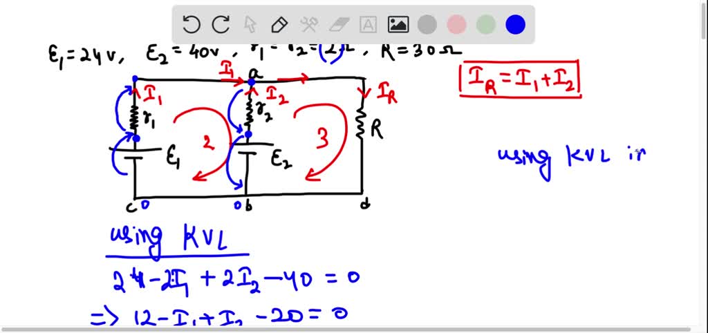 Consider the circuit shown in (Figure 1). ℰ1=24.0 V, ℰ2=40.0 V, r1=r2=2 ... Consider the circuit shown in (Figure 1). ℰ1=24.0 V, ℰ2=40.0 V, r1=r2=2 ...