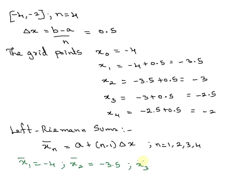 SOLVED: Suppose the interval [-4, -2] is partitioned into n = 4 ...