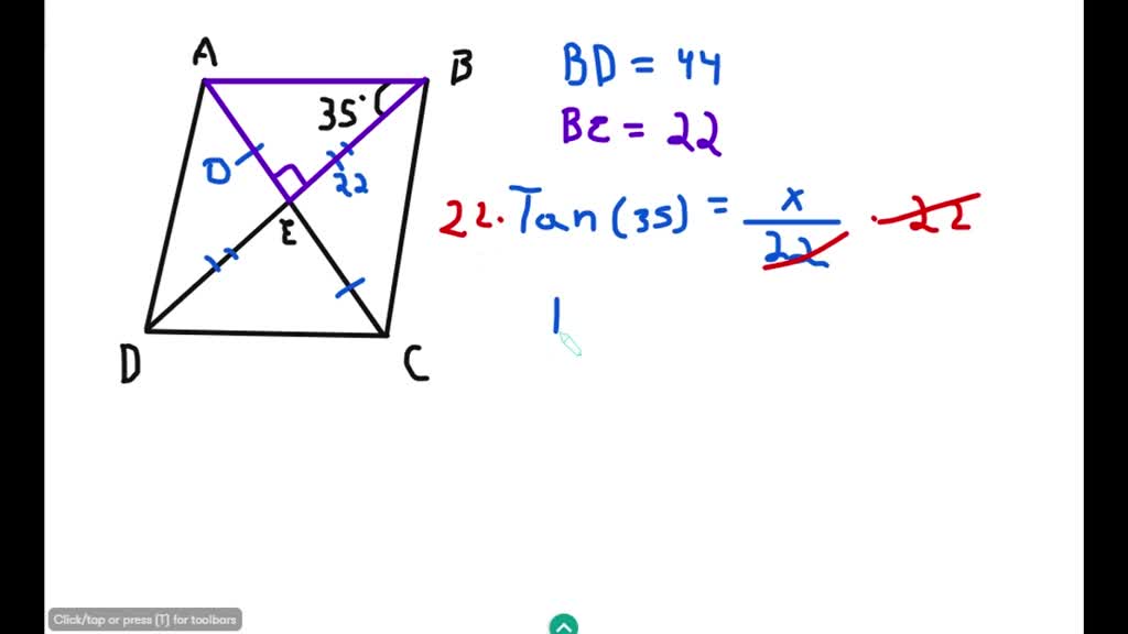 SOLVED: Rhombus ABCD is shown below with diagonals BD and AC intersecting at point E such that ...