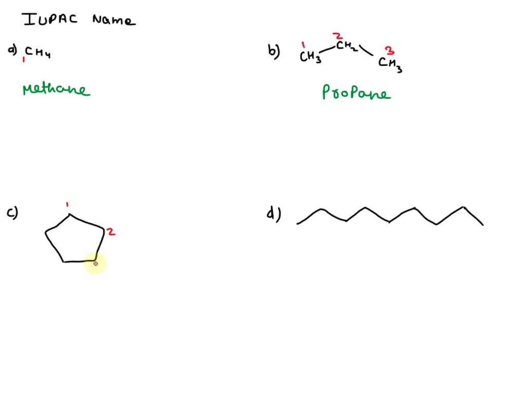 SOLVED: 11.8 Give the IUPAC name for each of the following alkanes and cycloalkanes: CH4