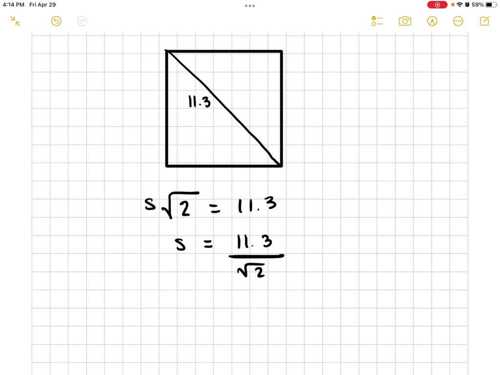 If the diagonal of a square is 11.3 meters approximately what is the ...