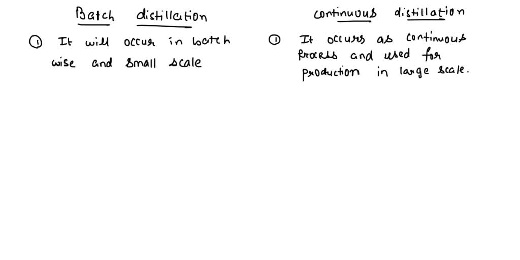 SOLVED: 1. Differentiate batch distillation from continuous distillation. 2. Explain the effect ...
