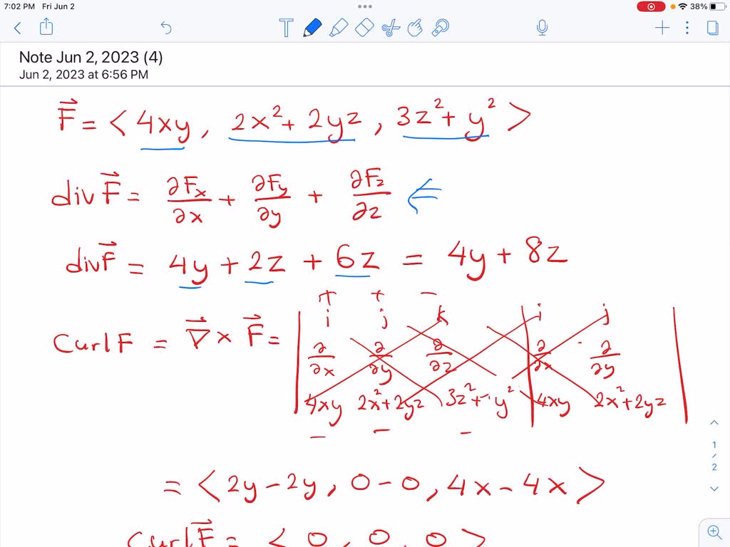 SOLVED: 𝐅(x, y, z)=4 x y 𝐢+(2 x^2+2 y z) 𝐣+(3 z^2+y^2) 𝐤