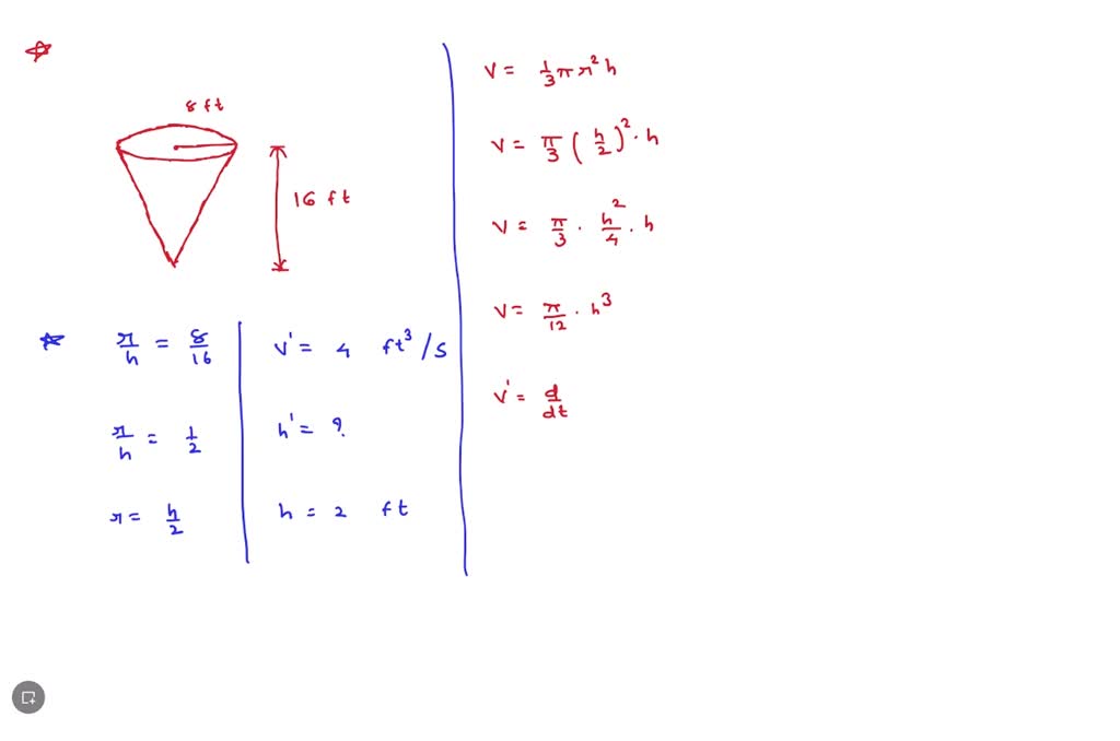 SOLVED: An inverted conical water tank with a height of 16 ft and a ...