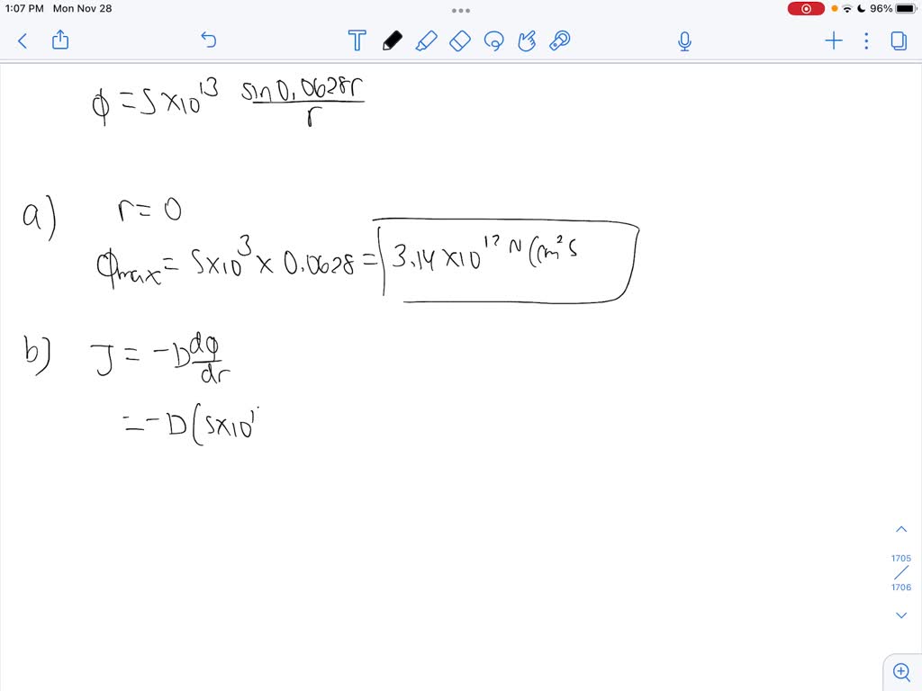 SOLVED: The neutron flux in a bare spherical reactor of radius 50 cm is given by sin 0.0628r 0 ...