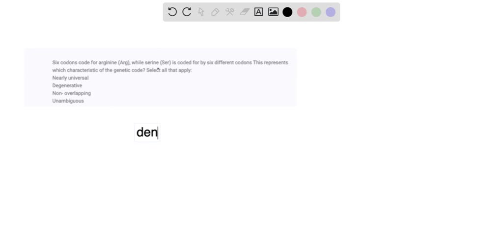 SOLVED: Six codons code for arginine (Arg), while serine (Ser) is coded ...