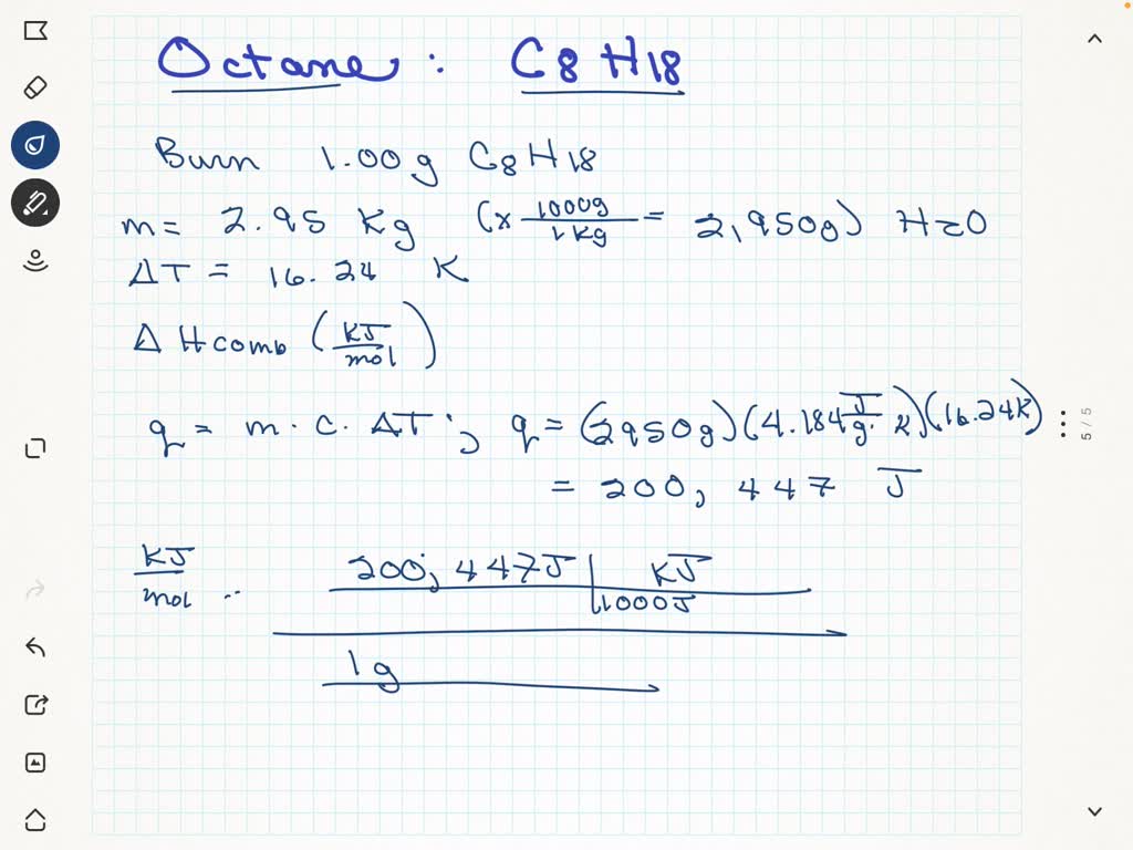 SOLVED: Octane, C8H18, is one component of gasoline. The heat produced ...