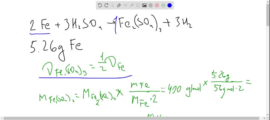 SOLVED: If 5.26 g of Fe are reacted with excess H2SO4, how many grams ...