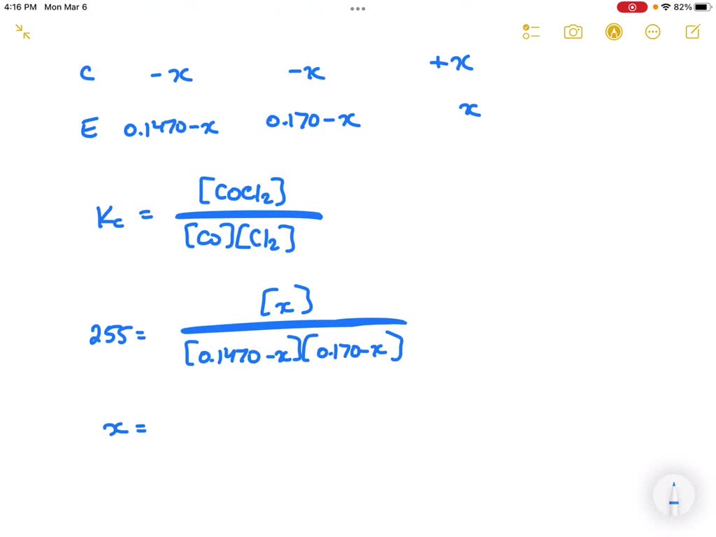 SOLVED: For the reaction; CO (g) + Cl2 (g)-> COCl2 (g) Kc = 215 If I ...