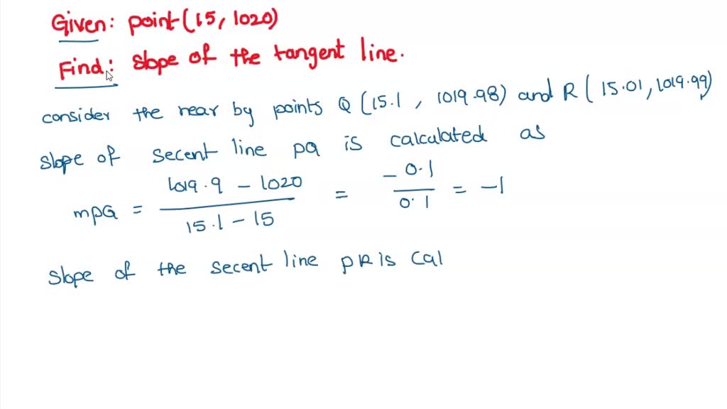 SOLVED: Exercise (b) Estimate the slope of the tangent line at P(15 ...