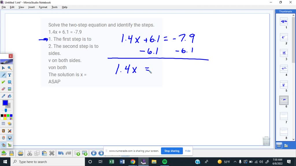 SOLVED: Solve the two-step equation and identify the steps. 1.4x + 6.1 = -7.9 1. The first step ...