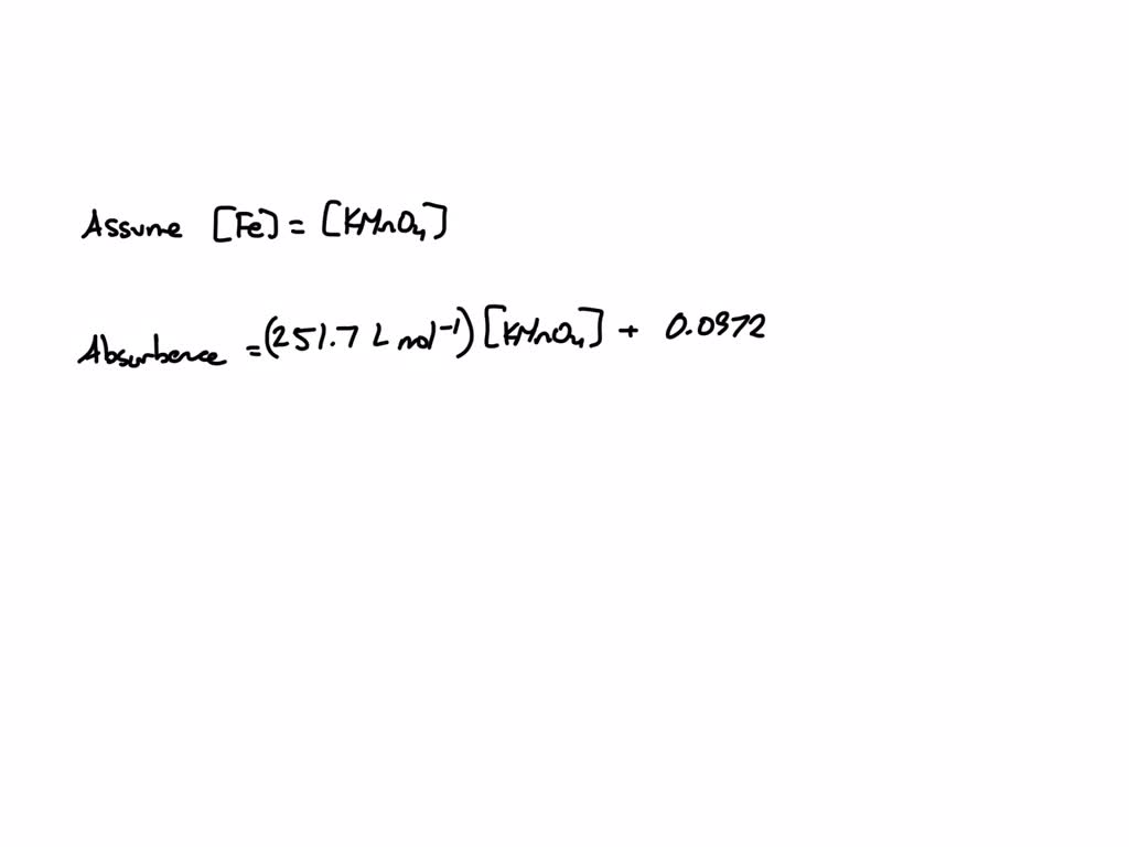 SOLVED: Permanganate ion (MnO4-) is purple in color. Assume its ...