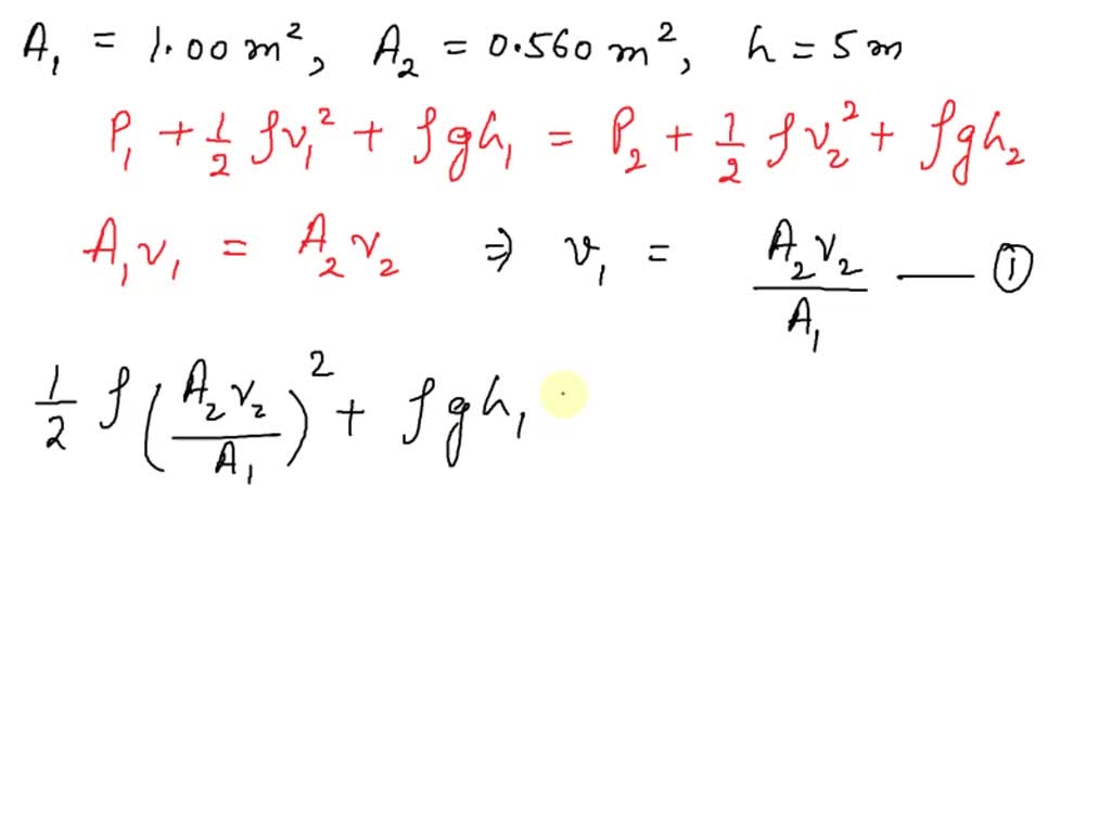 A large pipe with cross-sectional area of 1.00 m 2 descends 5.00 m and ...