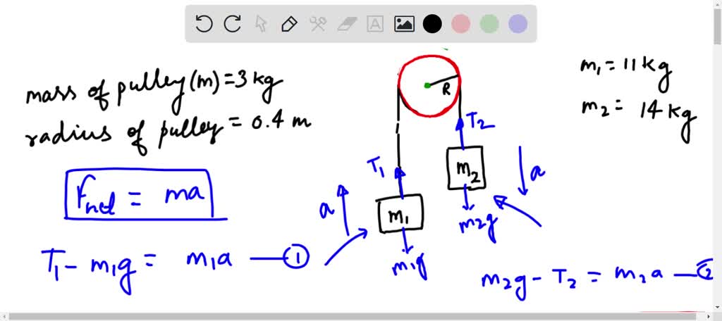 SOLVED: A mass is attached to a pulley. The pulley has moment of ...