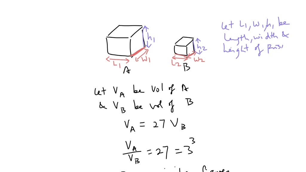 SOLVED: Rectangular Prism A has a volume of 27 times that of Rectangular Prism B. The lengths of ...