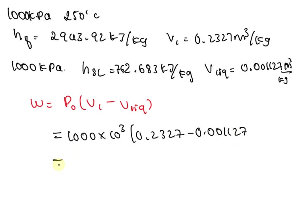 SOLVED: A piston/cylinder has 2 kg water at 1000 kPa, 200^∘C that is now cooled with a constant ...