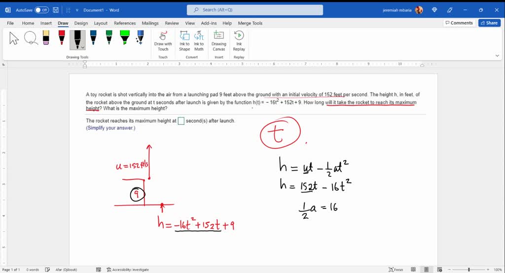 SOLVED: A toy rocket is shot vertically into the air from a launching pad 4 feet above the ...