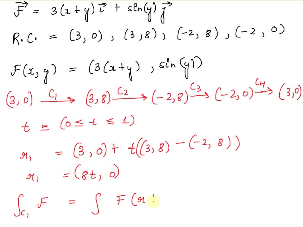 SOLVED: Let F = 7(z + y) i + 7 + 4sin(y) j. Find the line integral of F ...