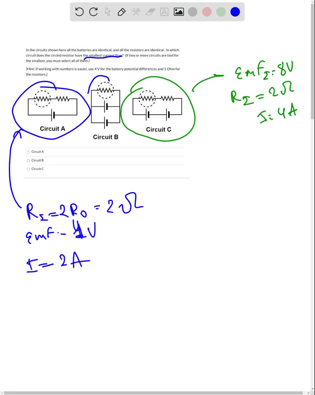 SOLVED: Comparing current in parts of a circuit. Three identical resistors are connected to a ...
