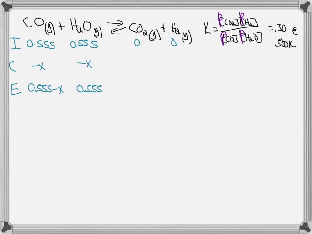 SOLVED: CO(g) + H2O(g) ⇋ CO2(g) + H2(g) K = 130 at 500K If a reaction mixture initially contains ...