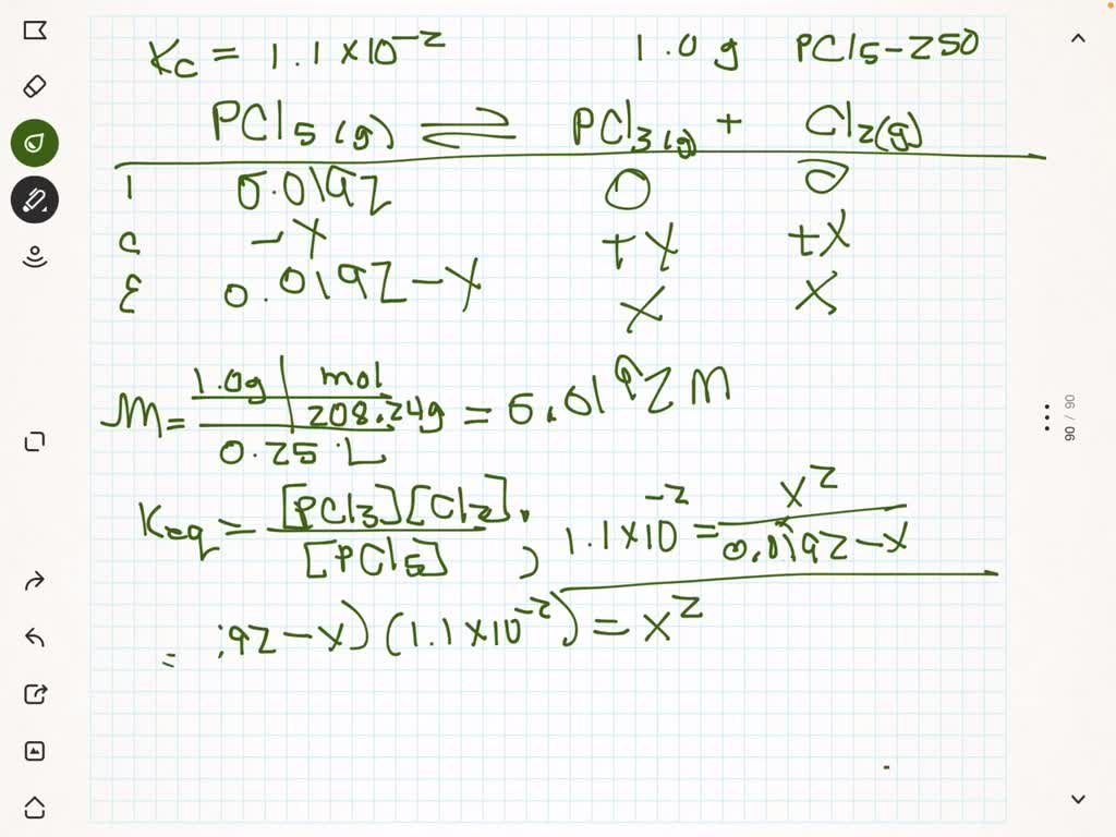 SOLVED: The equilibrium constant (Kc) has a value of 1.1 × 10-2 for the reaction PCl5(g) ⇌ PCl3 ...