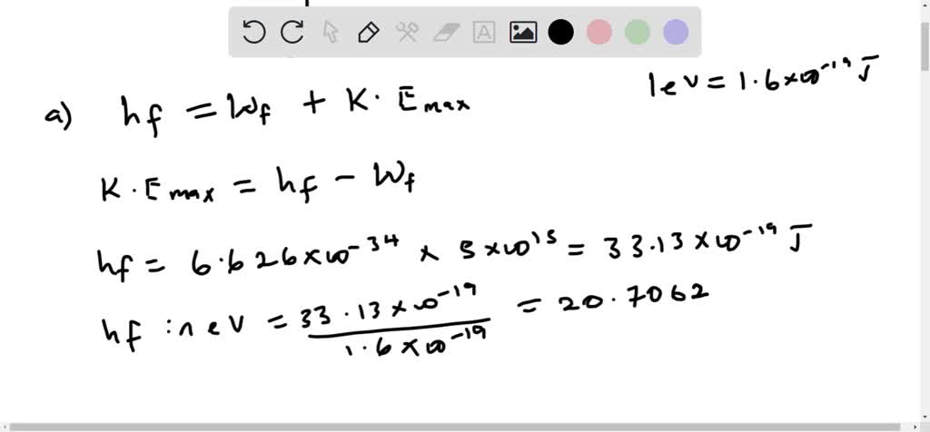 SOLVED: The work function of platinum is 6,2 eV. If the frequency of ...