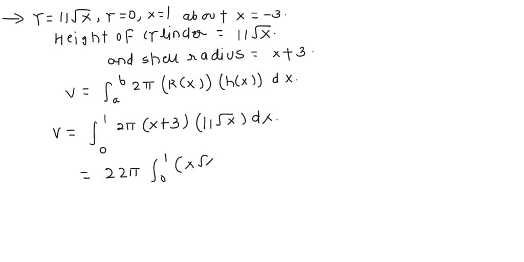 SOLVED: Use the method of cylindrical shells to find the volume ...