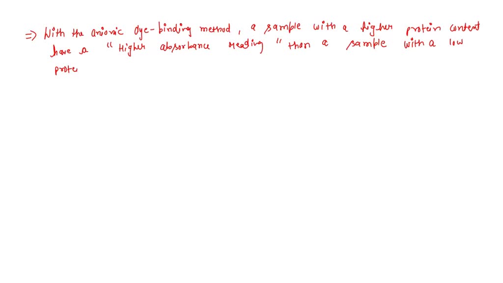 SOLVED: With the anionic dye-binding method, would a sample with a ...