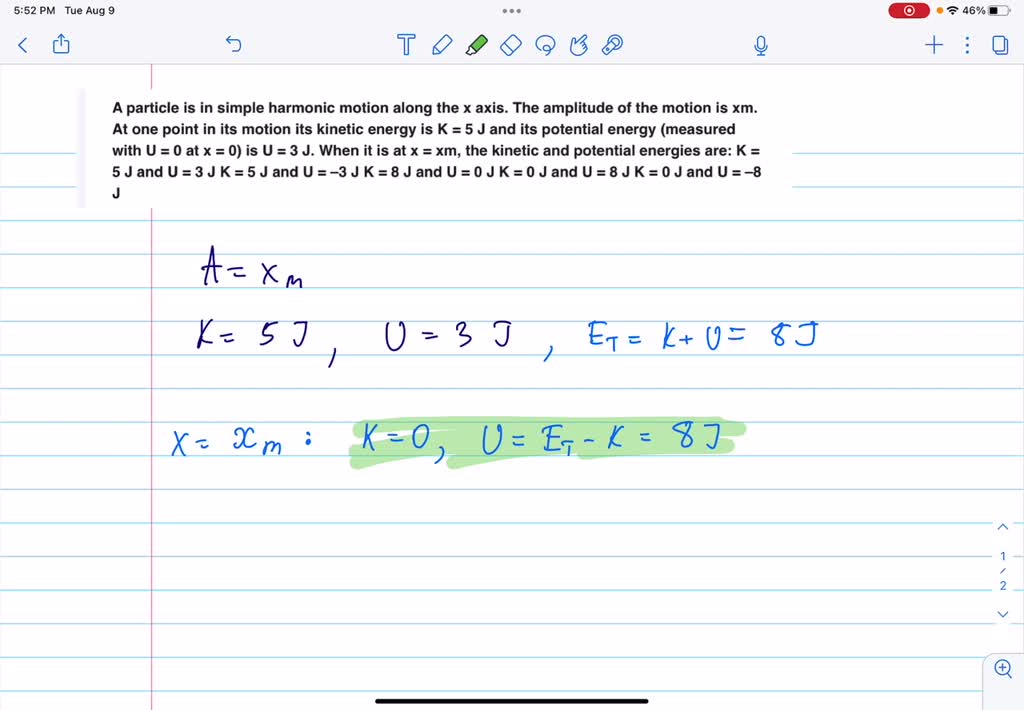 SOLVED: A particle is in simple harmonic motion along the x axis. The amplitude of the motion is ...