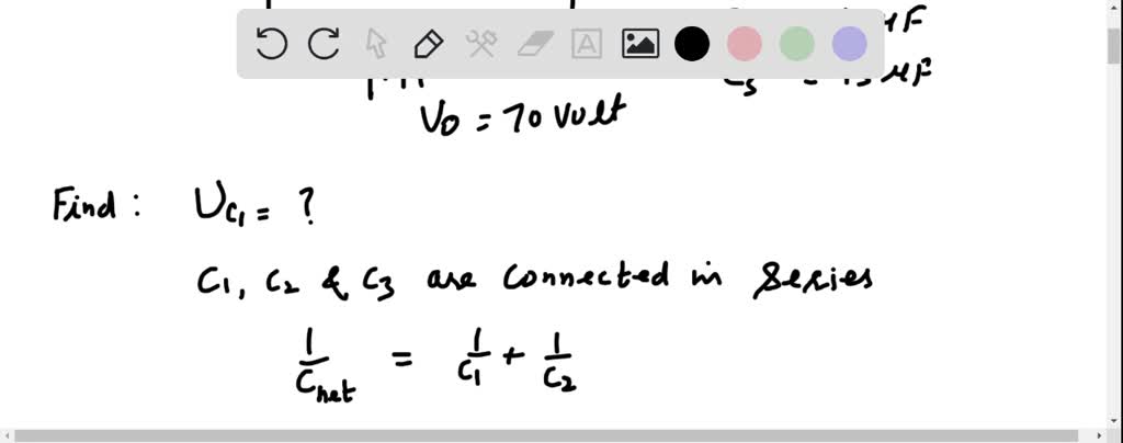 Determine the energy stored in C1 when C1=10 μF, C2=12 μF, C3=15 μF, and V0=70 V. 8.0 milli ...