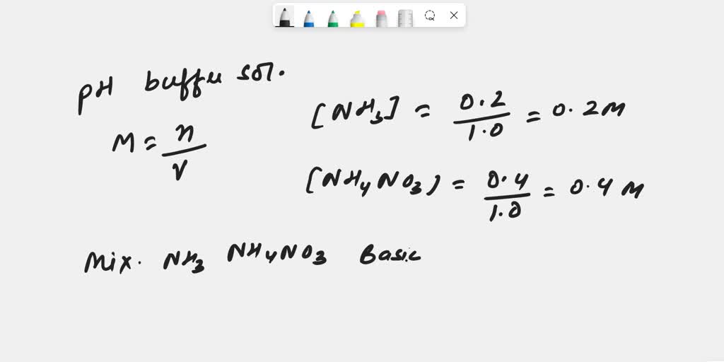 SOLVED: What will be the pH of a buffer solution prepared from 0.20 mol NH3, 0.40 mol NH4NO3 ...