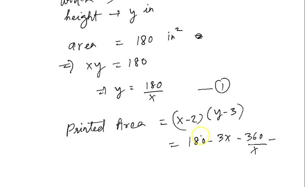 A poster is to have an area of 180 in^2 with 1-inch margins at the ...