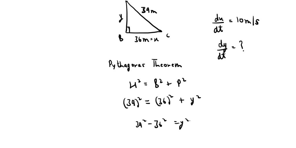 A 39-meter ladder is sliding down a vertical wall, so the distance ...