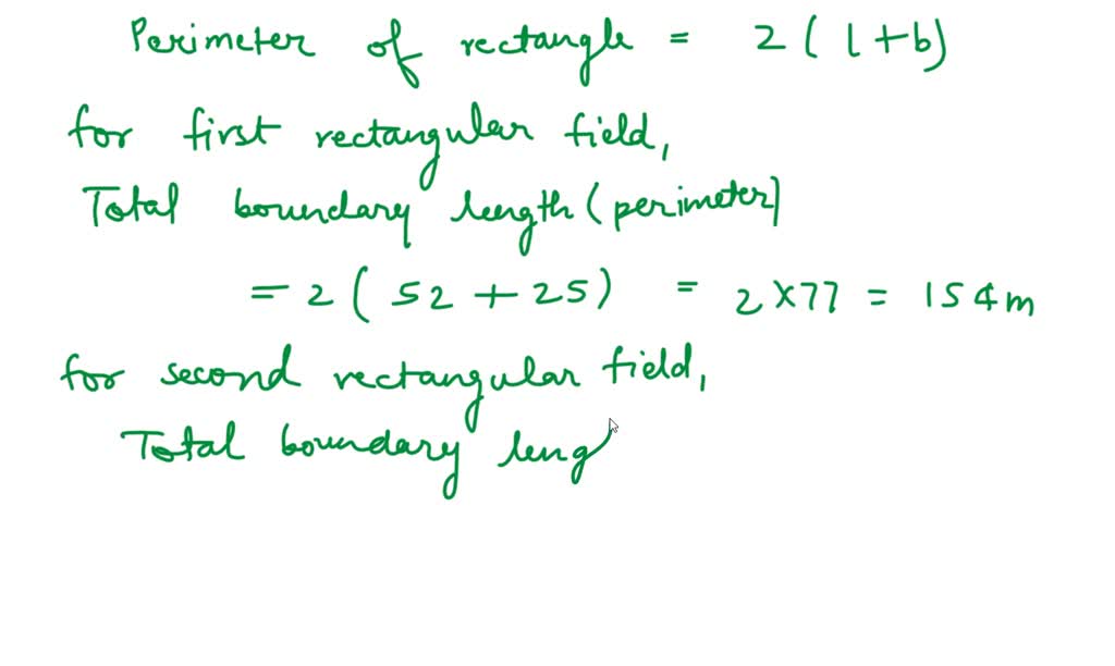 SOLVED: One rectangular field has dimensions 52 meters by 25 meters ...