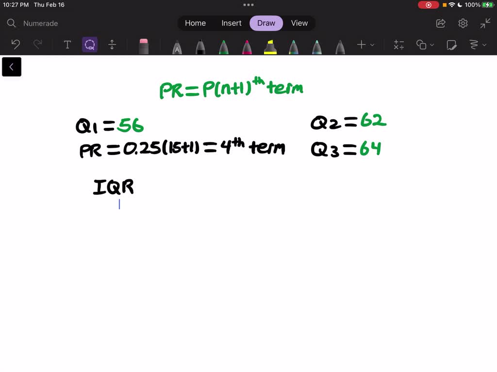 SOLVED: Use the accompanying data set to complete the following actions a. Find the quartiles: b ...