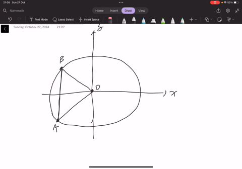 The figure shows equilateral triangle A B O with sides of length 10 in ...